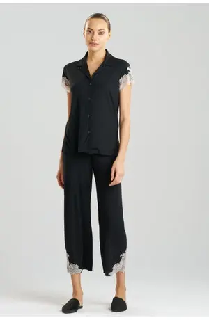 Natori Luxe Shangri-la Notch Pj Set - Black W/cocoon