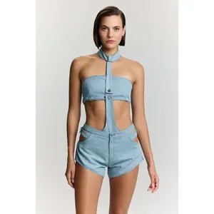 JENDUE Belinda Denim Bodysuit