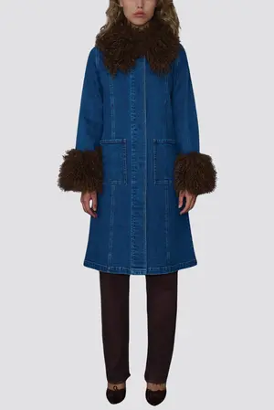 TT STUDIOS Penny Denim Faux Fur Jacket