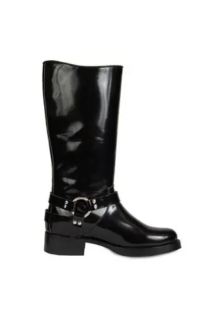 URBNKICKS Tall Distressed Biker Boots - Black