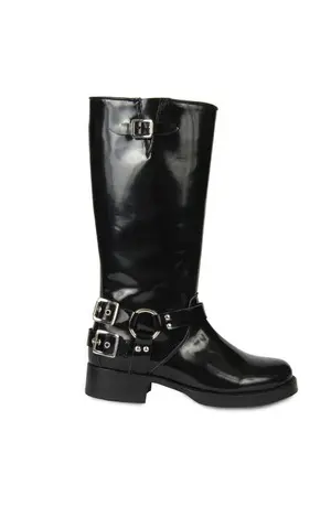URBNKICKS Tall Distressed Biker Boots - Black