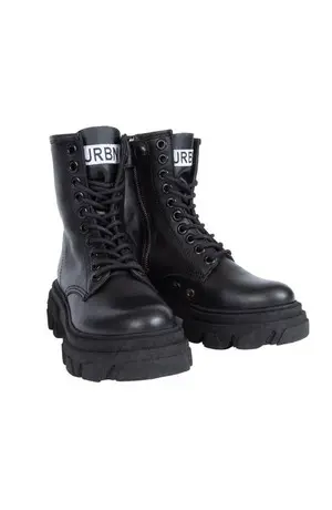 URBNKICKS Leather Combat Boots - Black