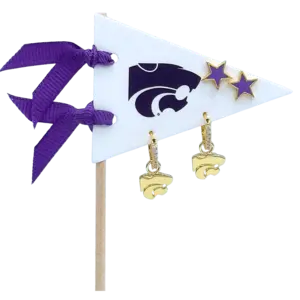 COLOR SHOUT Kansas State University Pennant Earring Set - Yellow Gold