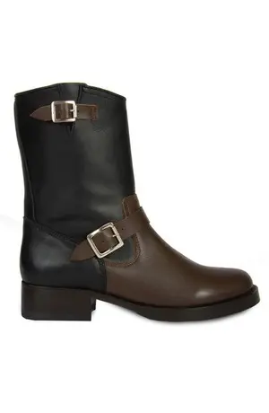 URBNKICKS Two-tone Leather Biker Boots