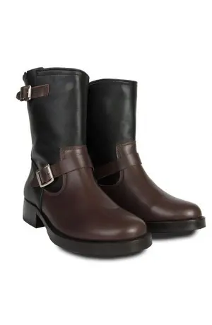 URBNKICKS Two-tone Leather Biker Boots