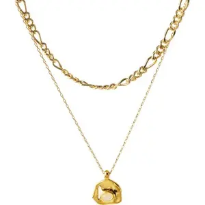 CLASSICHARMS Aria Gemstone Pendant Necklace And Figaro Chain Layering Set