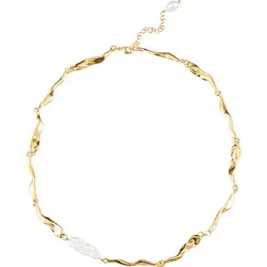 CLASSICHARMS Freshwater Baroque Pearl Molten Necklace - Gold
