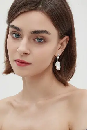 CLASSICHARMS Large Baroque Pearl Drop Earrings - Silver