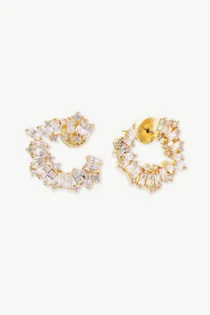 CLASSICHARMS Crescent Baguette Cubic Zirconia Stud Earrings - Gold