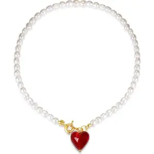 CLASSICHARMS Esmée Glaze Heart Pendant Baroque Pearl Necklace - Red