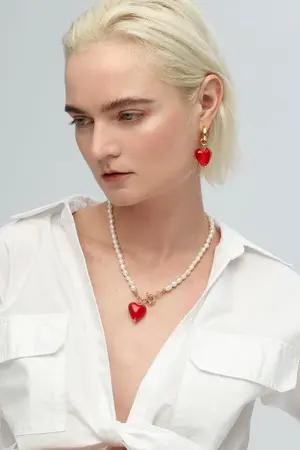 CLASSICHARMS Esmée Glaze Heart Dangle Earrings - Red