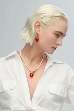 CLASSICHARMS Esmée Glaze Heart Dangle Earrings - Red