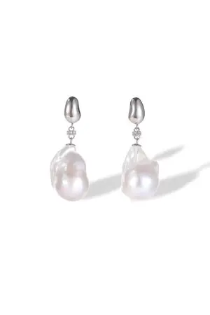 CLASSICHARMS Freshwater Baroque Pearl Drop Earrings - Silver