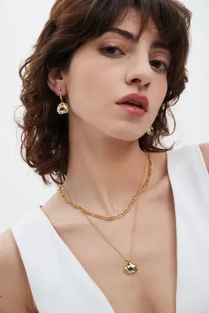 CLASSICHARMS Aria Gemstone Hoop Drop Earrings - Gold/royal Blue