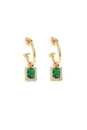 CLASSICHARMS Emerald Zirconia Hoop Drop Earrings - Gold
