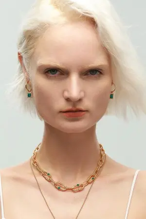 CLASSICHARMS Emerald Zirconia Hoop Drop Earrings - Gold