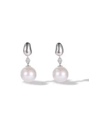 CLASSICHARMS Freshwater Pearl Drop Earrings - Silver