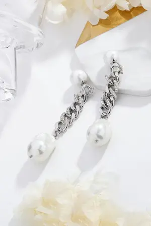 CLASSICHARMS Baroque Pearl Chain Drop Earrings