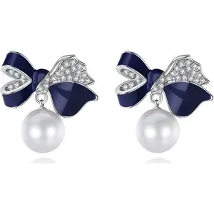 CLASSICHARMS Butterfly Imitation Pearl Dangle Earrings - Silver