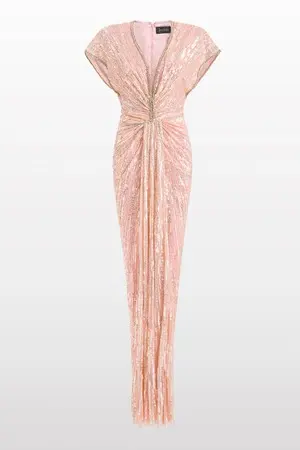Jenny Packham Sequin-Embellished V-Neck Maxi Dress Peach Fizz