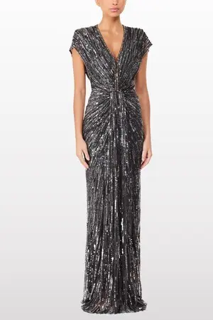 Jenny Packham Sequin-embellished V-neck Maxi Dress - Shadow Grey