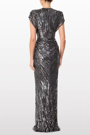 Jenny Packham Sequin-embellished V-neck Maxi Dress - Shadow Grey