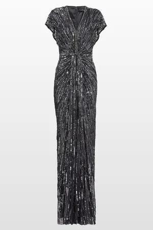 Jenny Packham Sequin-embellished V-neck Maxi Dress - Shadow Grey