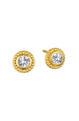 SATYA JEWELRY White Topaz Stud Earrings - Gold