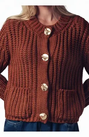 MODENAIRE Chunky Ribbed Cardigan With Gold-tone Buttons - Rust