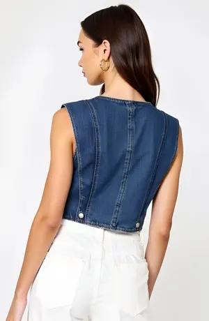 MODENAIRE Angled Hem Denim Vest