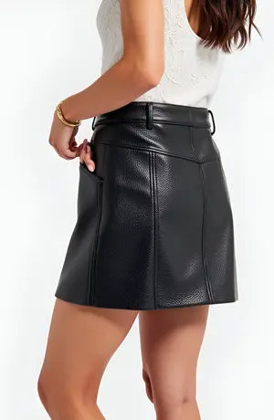 MODENAIRE Faux Leather A-line Mini Skirt With Buttons