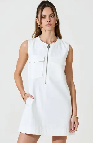 MODENAIRE Sleeveless Ring-pull Zip-front Mini Dress