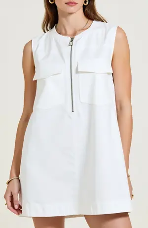MODENAIRE Sleeveless Ring-pull Zip-front Mini Dress