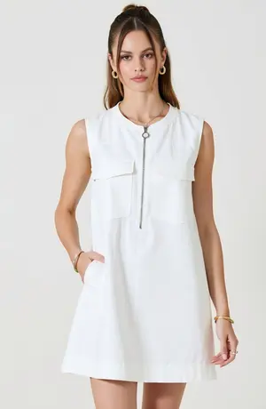 MODENAIRE Sleeveless Ring-pull Zip-front Mini Dress