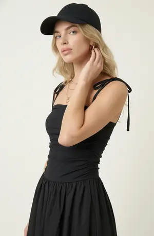 MODENAIRE Ruched Bodice Tie Strap Midi Dress