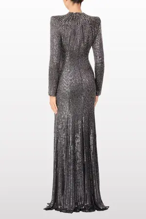 Jenny Packham Embellished Mock-neck Maxi Dress - Shadow Grey