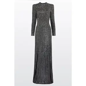 Jenny Packham Embellished Mock-neck Maxi Dress - Shadow Grey