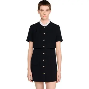 Sandro Short Tweed Dress With Detachable Collar