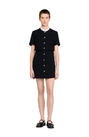 Sandro Short Tweed Dress With Detachable Collar