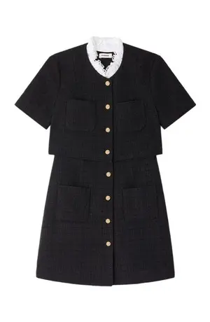 Sandro Short Tweed Dress With Detachable Collar