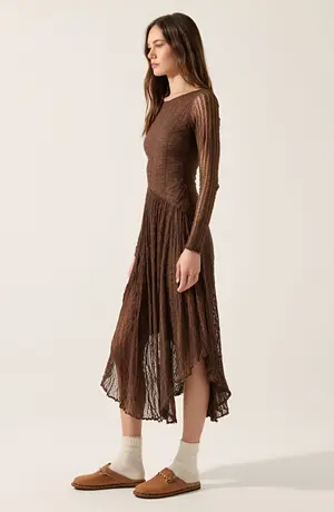 MODENAIRE Mixed-lace Paneled Boat-neck Midi Dress