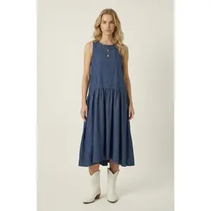 MODENAIRE Sleeveless Drop-waist Midi Dress - Blue