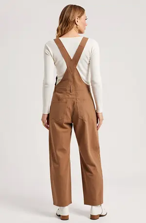 MODENAIRE Wide-leg Adjustable-strap Front Bib Pocket Overalls - Brown