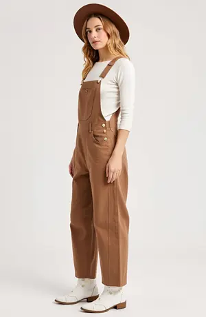 MODENAIRE Wide-leg Adjustable-strap Front Bib Pocket Overalls - Brown