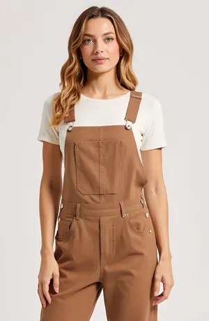MODENAIRE Wide-leg Adjustable-strap Front Bib Pocket Overalls - Brown