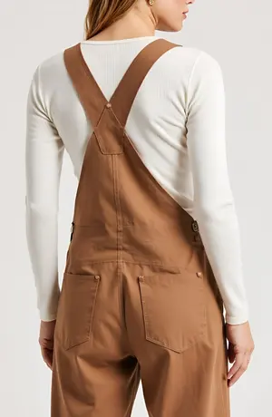MODENAIRE Wide-leg Adjustable-strap Front Bib Pocket Overalls - Brown