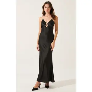 MODENAIRE Satin Open-back Maxi Dress