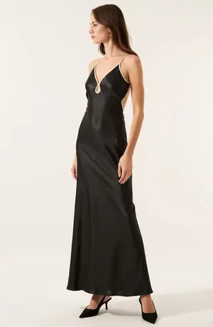 MODENAIRE Satin Open-back Maxi Dress