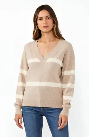 MODENAIRE Striped V-neck Sweater