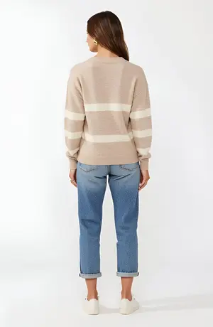 MODENAIRE Striped V-neck Sweater